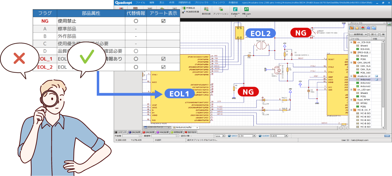 EOL部品の早期発見：機能┃Quadcept Force - 電子CAD業界のDXプラットフォーム
